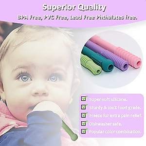 Teether Tubes for Babies 6 12 18 Months, 4 Pack Hollow Straw Toddler Teether Toys for molars, Silicone Chew Tube for Sensory Kids with Chewing or Other Special Needs, BPA Free Dishwasher Freezer Safe