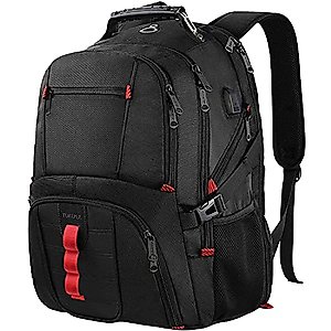YOREPEK Laptop Backpack for Men, Large 17 Inch Durable Travel Backpack Water Resistant, Airline Approved Computer Bag with USB Charging Port, Anti Theft Bookbag For College School Business Work, Black