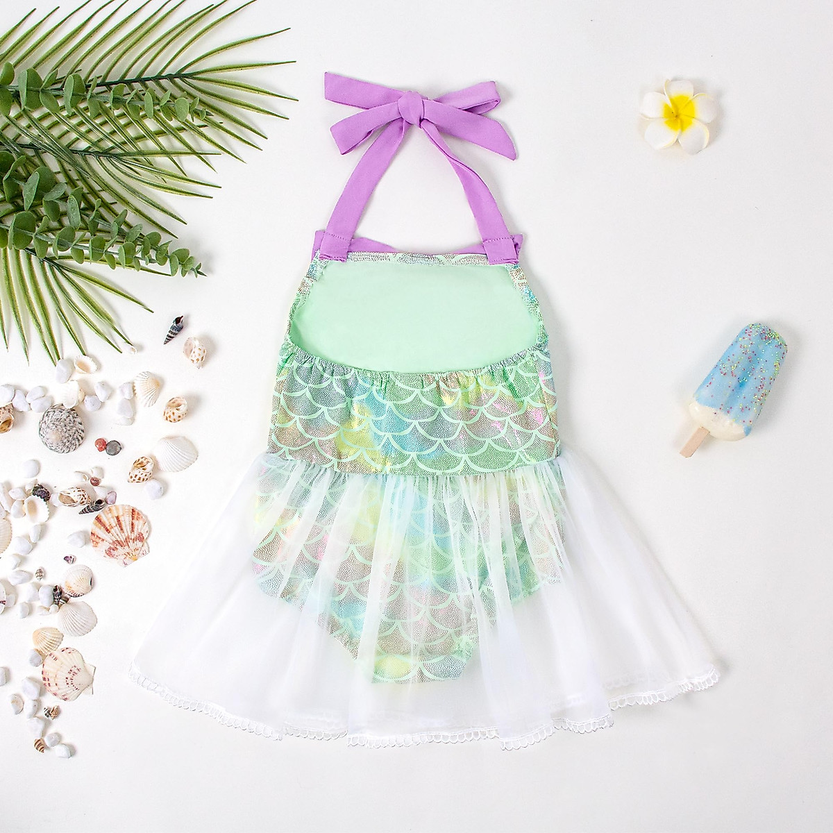 LYSMuch Baby Girl Mermaid One Piece Romper Sunsuit Toddler Sleeveless Dresses Tulle Clothes (Mermaid,18-24 Months