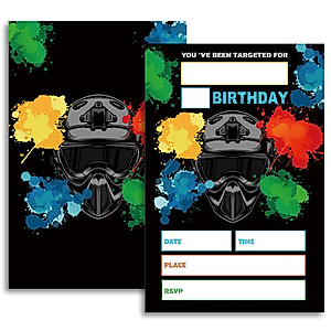 FujLoy Paintball Birthday Party Invitations, Paintball Invitations, Paintball Theme Birthday.（065）