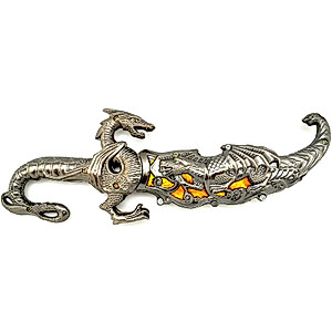 10" Dragon Fantasy Sword Dagger Stainless Steel Fixed Blade Knife Gothic Collectible Gold
