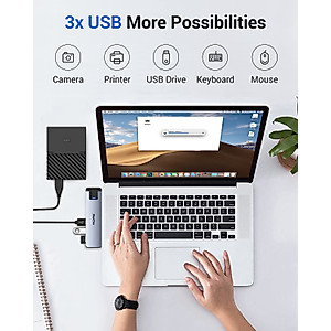 USB C Adapter for MacBook Pro, 6 in 2 USB C Hub 4K HDMI Adapter, MacBook Pro USB Adapter for MacBook Pro/Air 2020-2018 with Thunderbolt 3 Multi-Function Port, HDMI, Gigabit Ethernet, 3*USB 3.0