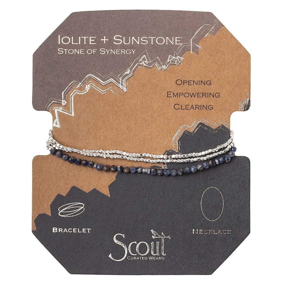 Scout Curated Wears - Women's Delicate Stone Wrap Bracelet & Necklace - Iolite & Sunstone/Silver - Stone of Synergy