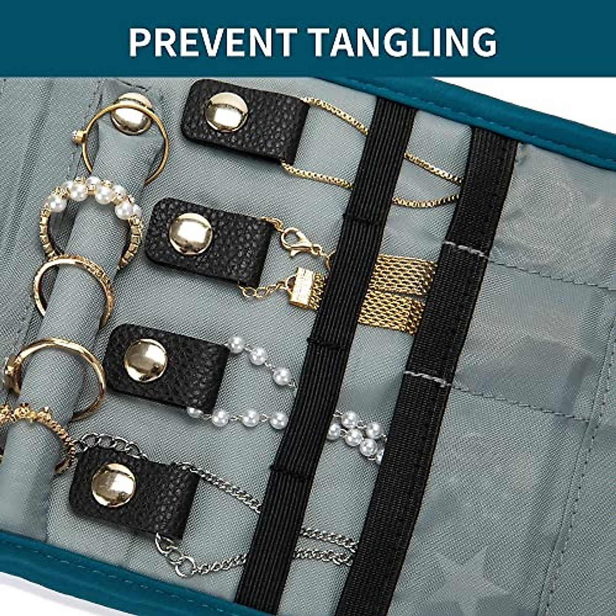 TEABAN Travel Jewelry Organizer Case Portable - Practical Tavel Jewelry Pouch, Jewelry Bag Roll for Tangle-Free Necklaces, Earrings, Rings Storage, Bracelet(Blue, Small