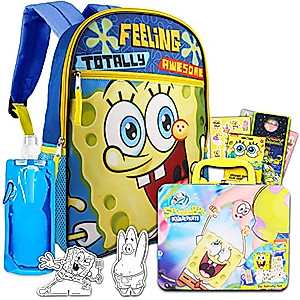 Spongebob Backpack with Lunch Box Set - Bundle with Spongebob Squarepants Backpack for Kids, Spongebob Lunch Box, Stickers, Stationery, Water Bottle, More | Spongebob Backpack