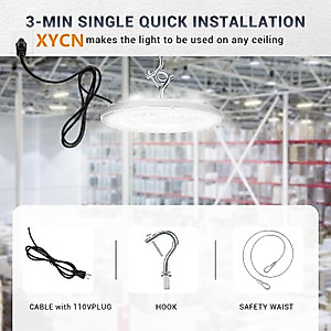 XYCN 10 Pack 250W UFO Led High Bay Light,120VAC,5000K Daylight Commercial Bay Lighting,IP66 Waterproof,41050LM,1150W MH/HPS with Plug Area Light for Warehouse/Shop/Workshop/Garage/Barn/Gym/Factory