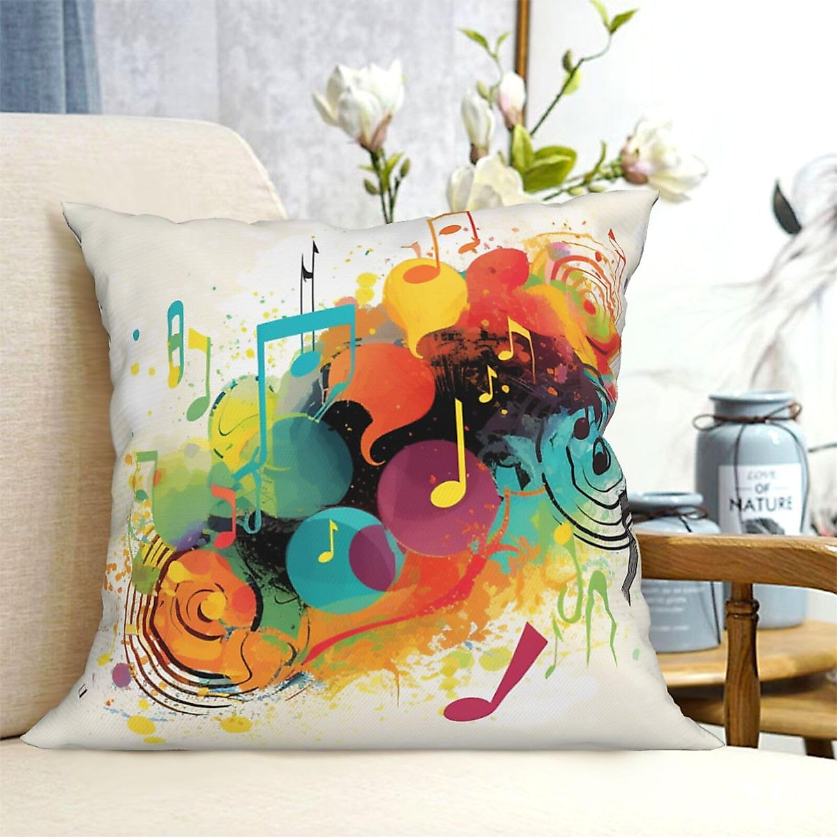 OUSIKA Abstract Music Themed Throw Pillow Covers Super Soft Morden Decorative Pillowcases Square Cozy Cushion Covers for Sofa Couch Bed Home Decor 16"X16"