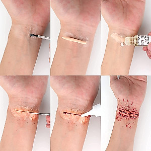 Bowitzki Halloween SFX Makeup Kit Scar Wax Special Effect Makeup,Scab Blood + Spirit Gum + Skin Wax + 2 Stipple Sponges + Extension Oil + Spatula + Fake Blood