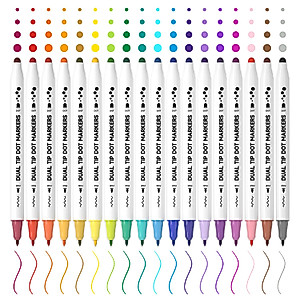 Shuttle Art 18 Colors Dual Tip Dot Marker Pens for Kids Adults, Metallic & Classic Colors, 0.5-1mm Fine Tip and Flexible Dot Tip for Journaling, DIY Crafts, Scrapbooks