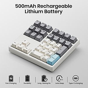 Kisnt Wireless Number Pad, 34 Key 2.4GHz Rechargeable Mechanical Numpad,Gateron Red Switches Hot Swappable Numeric Keypad with PBT Keycaps for Laptop, Mac, PC Desktop
