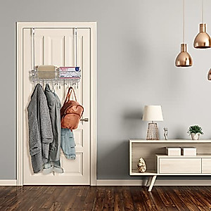 Simple Houseware Over The Door 11 Hook Organizer Rack with Basket Storage, Chrome