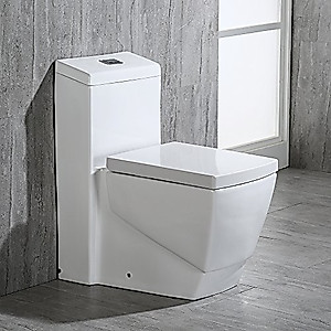 WOODBRIDGE Modern Square Design One Piece Dual Flush 1.28 GP Toilet, Chair Heightwith Soft Closing Seat, Chrome Button B0920-CH, White