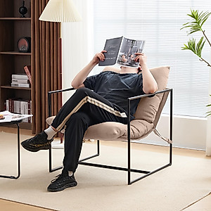 Fahomiss Mid Century Modern Accent Chair, Steel Armchair, Fabric Lounge Chair for Living Room, Bedroom, Home Office in Microfiber Upholstery, (Beige)