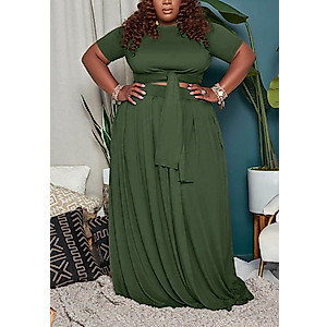 Summer Women's Plus Size 2 Piece Dress Sets Printed High Waisted Maxi Dress Sets Clubwear Tracksuit-Green
