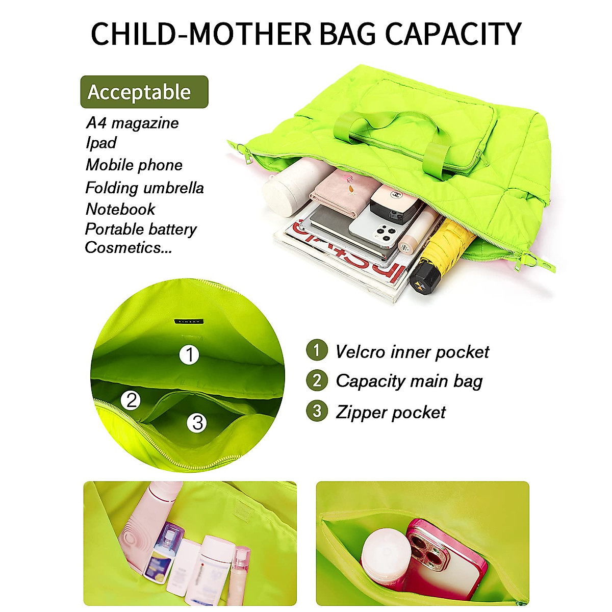 Tinzonc Sports Tote Gym Bag for Women, Travel Duffel Bag, Shoulder Weekender Overnight Bag for Women Girls Travel, Gym, Yoga (Fluorescent Green)