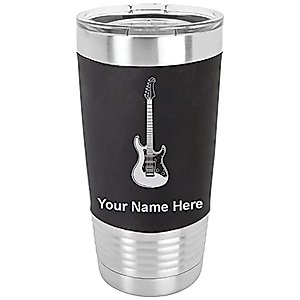 LaserGram 20oz Vacuum Insulated Tumbler Mug, Electric Guitar, Personalized Engraving Included (Silicone Grip, Black)