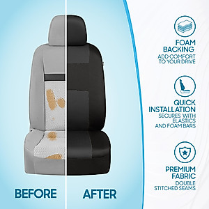 BDK PolyPro Car Seat Covers Full Set in Charcoal on Black – Front and Rear Split Bench for Cars, Easy to Install Cover Set, Accessories Auto Trucks Van SUV