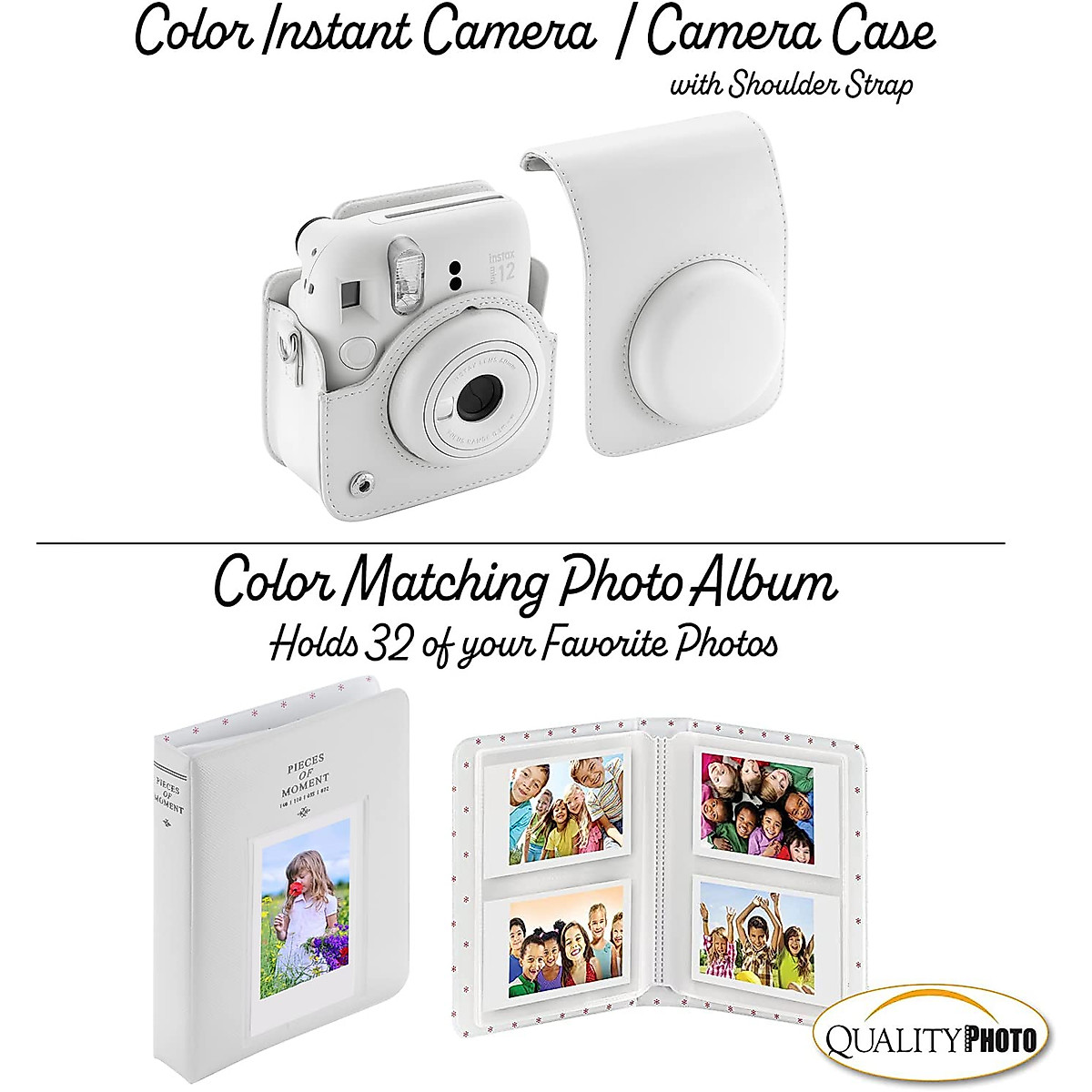 Fujifilm Instax Mini 12 Instant Camera with Case, 60 Fujifilm Prints, Decoration Stickers, Frames, Photo Album and More Accessories (Clay White)