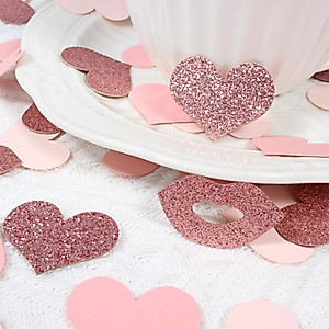 Blopee Heart Confetti, 300 pcs Pink Confetti, Valentines Confetti for Bridal Shower Decorations, Valentines Day, Wedding Shower, Anniversary Party