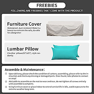 3-Seat Patio PE Rattan Wicker Couch, Outdoor Rattan Sofa Furniture Steel Frame with Furniture Cover and Deep Seat High Back, Turquoise Anti-Slip Cushion Furniture Cover