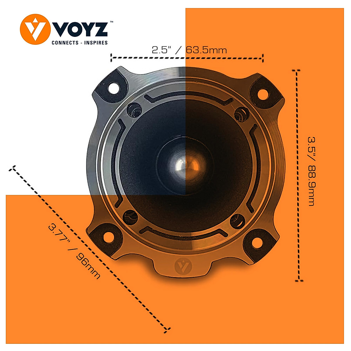 VOYZ 500W Super Tweeter 3.5” Super Horn 2.2KHz - 19KHz | 1” Diaphragm | 4Ω | Heavy Duty Bullet Design | Chrome Finish, Crossover Capacitor | 1 Pair | VZ-D39ST