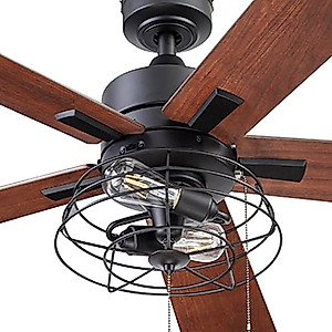 Prominence Home Marshall, 52 Inch Industrial Style LED Ceiling Fan with Light, Pull Chain, Three Mounting Options, Dual Finish Blades, Reversible Motor - Model 51457-01 (Matte Black)