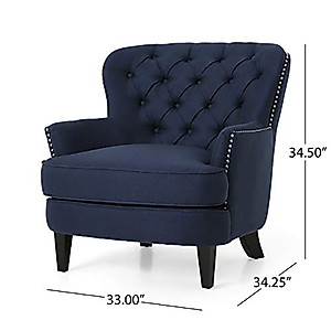 Christopher Knight Home Ophelia Club Chair and Ottoman Set, Fabric, Blue, Dark Brown