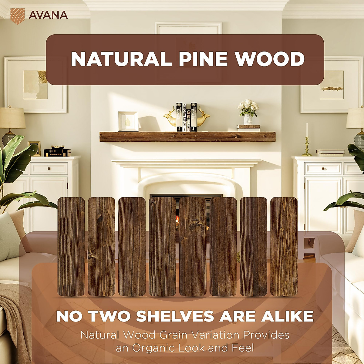 Avana Fireplace Mantel - Wall-Mounted Mantles for Over Fireplace - Farmhouse Fireplace Mantle Shelves - Handcrafted Wood Fireplace Mantels - Floating Fireplace Mantel 72 X 8 X 3 - Rustic Traditional