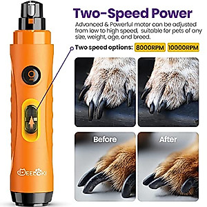 Dog Nail Grinder With LED Light,Powerful 2-Speed Motor Painless Electric Dog Nail Trimmers Professional Super Quiet Dog Nail Clipper Set for Small Medium Large Dogs & Cats Paws Grooming & Smoothing