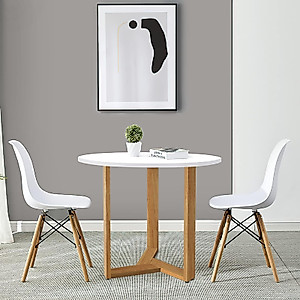 KithKasa 31.5" Mid Century Modern Round White Dining Table for 2-4, with Wood Legs & MDF Tabletop for Small Space Dining Room Narrow Nook