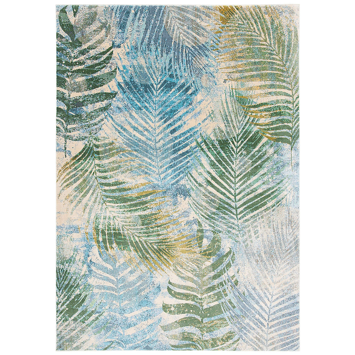 SAFAVIEH Lillian Collection Area Rug - 8' x 10', Blue & Green, Tropical Boho Design, Non-Shedding & Easy Care, Ideal for High Traffic Areas in Living Room, Bedroom (LLN308M)