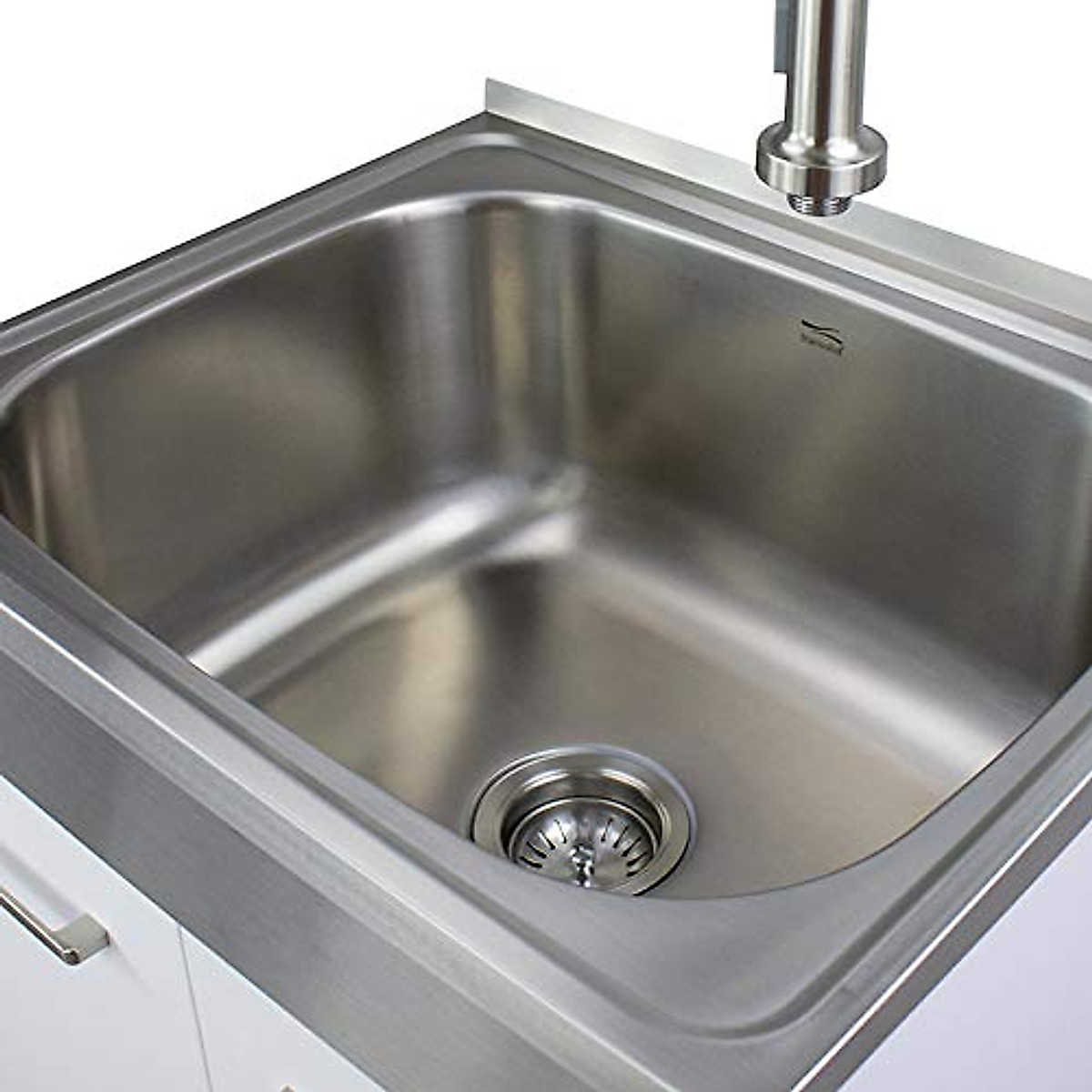 Transolid TCAB-2420-WS 24-in Laundry Cabinet Sink, Stainless Steel High Arc Faucet, and Basket, White