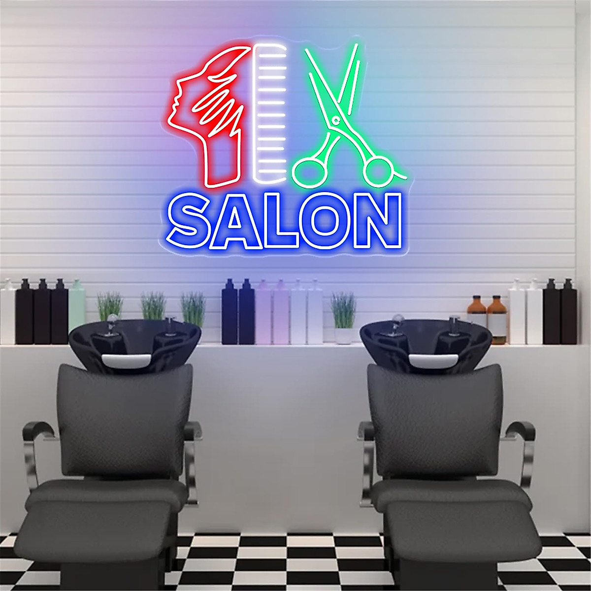 MEOMO Hair Salon Neon Signs Waxing Hair Salo Led Neon Light Open Headdress Design Neon Signs Neon for Barber Shop Decor Beauty Salon Wall Decoration With Dimmable Switch,28X24in