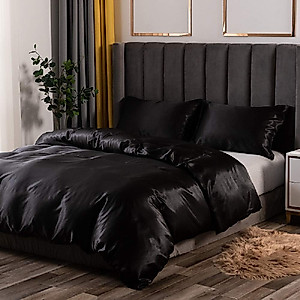Black Silk Comforter Cover Set Full Size Silk Like Satin Duvet Cover Set Solid Color Decor Soft Microfiber Women Bedding Sets With Zipper Ties Soft Luxury Duvet Cover Set For Adult Women Men Girls