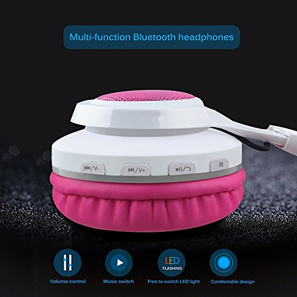 2 Packs Riwbox WT-7S Kids Headphones Wireless, Foldable Stereo Bluetooth Headset with Mic Compatible with PC/Laptop/Tablet/iPad Pink&White