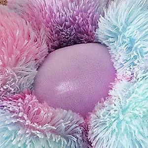 UGEYAO Faux Fur Flower Pillow,Flower Shaped Throw Pillow Butt Cushion Flower Floor Pillow,Seating Cushion,Cute Room Decor & Plush Pillow for Bedroom Sofa Chair (19.7 Inches, Rainbow Purple)
