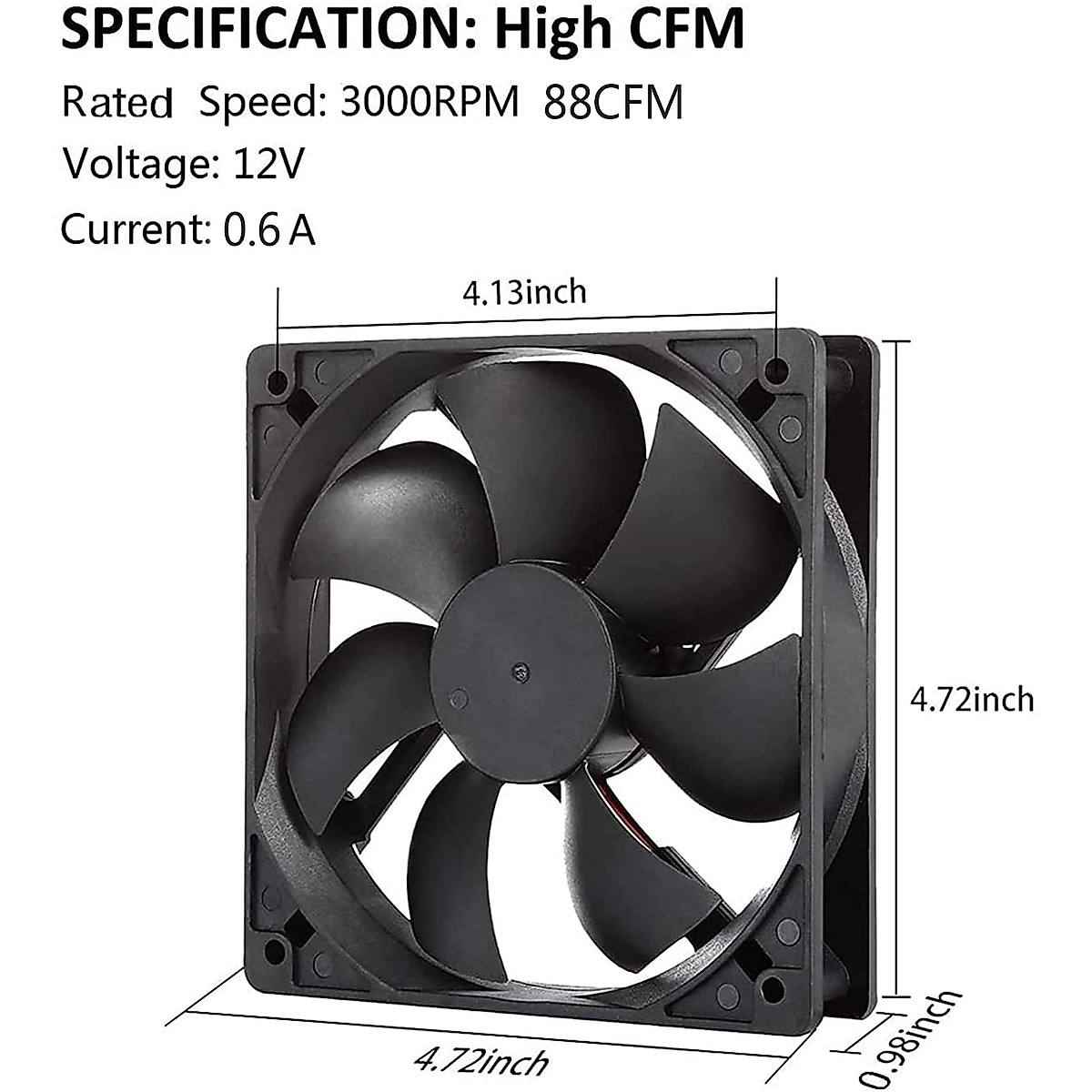 12V Moisture-Proof Fan 120mm 2-Pack High Speed 12 Volt DC 2Wire 3Pin Exhaust Cooling Fan 3000RPM