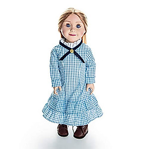 The Queen's Treasures 18 Inch Doll Clothes, Little House on The Prairie Authentic Laura & Mary Ingalls Blue Check Dress Outfit , Compatible for Use with American Girl Dolls
