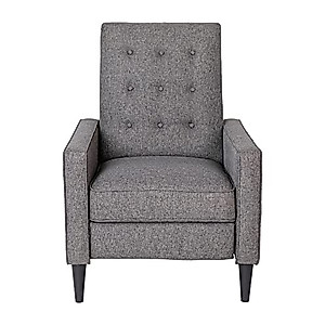 Flash Furniture Ezra Pushback Recliner - Mid-Century Modern Gray Fabric Upholstery - Button Tufted Back - Residential & Commercial Use Grey