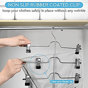 HAODOPSTY Space Saving Pants Hangers with Clips - Ideal Skirt Hanger for Women - Organize Your Closet Efficiently, Chrome, 4Pack