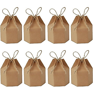 luzen 12Pcs Kraft Paper Gift Wrap Boxes Hexagon Favor Boxes Package Decorative Box Candy Boxes with Twine for Birthday Wedding Party Gift Packaging Candy Cookie Craft Chocolate Candle and Other Small Item, Brown