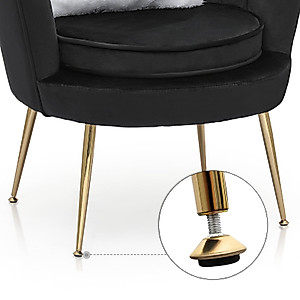 Magshion Modern Velvet Scalloped Back Accent Chair - Black, 250 lb Weight Capacity, Footrest & Pillow, Indoor Use