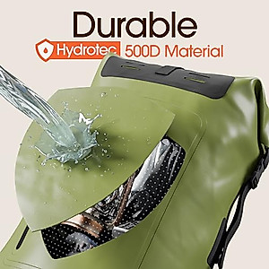 Earth Pak Waterproof Backpack - Heavy Duty Hiking Backpack - Roll-Top Closure - Waterproof Bag - Cushioned Dry Bags Waterproof w/ IPX8 Waterproof Phone Case - Wet Bag for Hiking, Kayak (Green 35L)