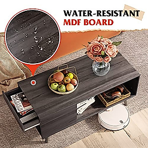 WLIVE Coffee Table for Living Room,Small Coffee Table with Storage,Mid-Century Modern Wood Table with 1 Drawer,Home,Grey.