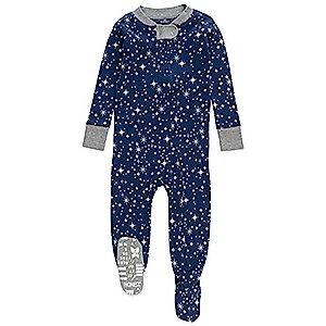 HonestBaby Baby Organic Cotton Snug-Fit Footed Pajamas, Twinkle Star Navy, 12 Months