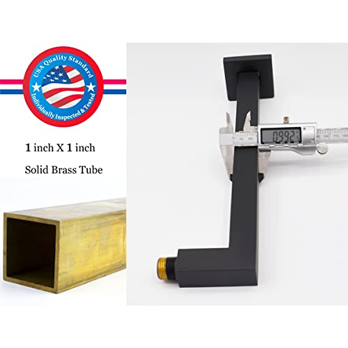 Aquaiaw Square Shower Arm and Anti-Scratch O-Ring Flange, 16 inch, Solid Brass, Soldered 90 Degree Drop, Both Soldered 1/2 NPT Tapered Threads, Wall Rain Shower Head Extension Arm (Matte Black)