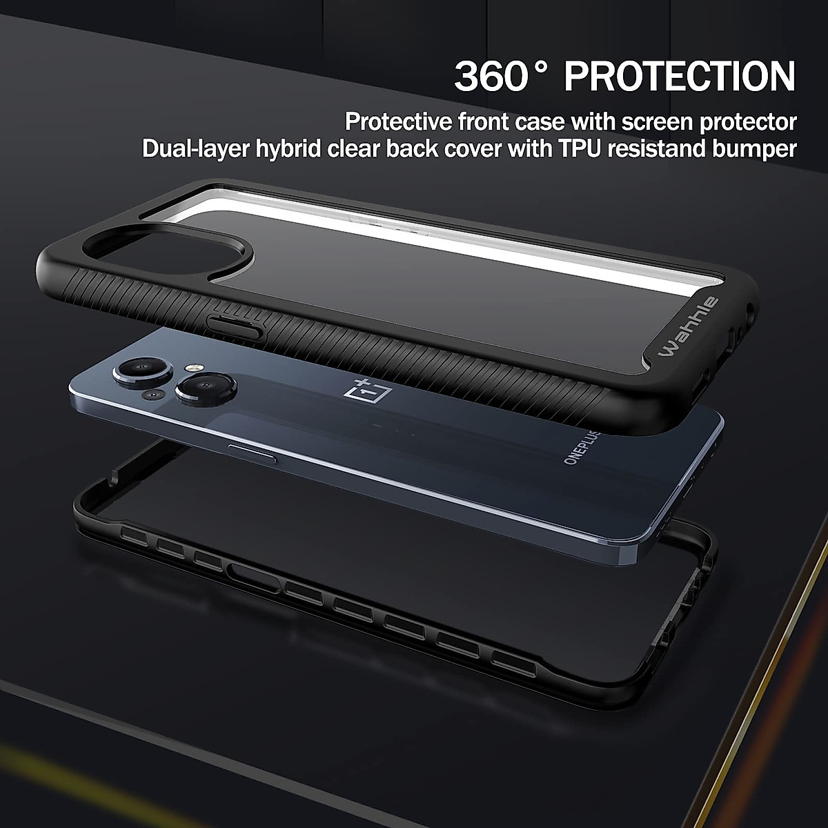 wahhle Oneplus Nord N20 5G Case, Built in Screen Protector Full Body Shockproof Slim Fit Bumper Protective Phone Cover for 1+ Nord N20 5G Men Women-Black/Clear