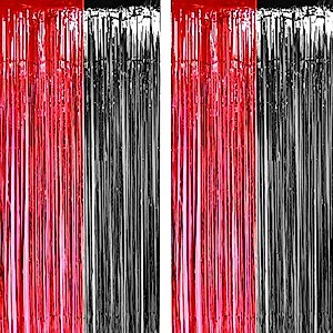 Casino Party Tinsel Foil Fringe Curtains - Viva Las Vegas Game Night Birthday Photo Backdrops Wedding Party Decor Photo Booth Props Backdrops Decorations