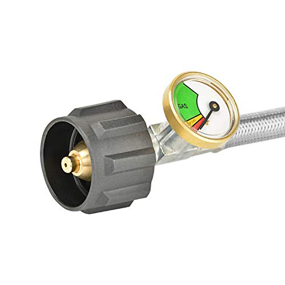 only fire 15 Inch RV Propane Hose with Gauge,Stainless Steel Propane Pigtail Connects Propane Cylinder to 2 Stage Propane Regulator or Appliance with 1/4 Inch Inverted Male Flare, 2-Pack