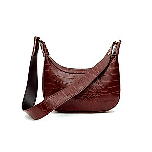 AMHDV Classic Clutch Shoulder Bags Crocodile Pattern Small Crossbody Handbag Bag with Zipper Closure(01brown)